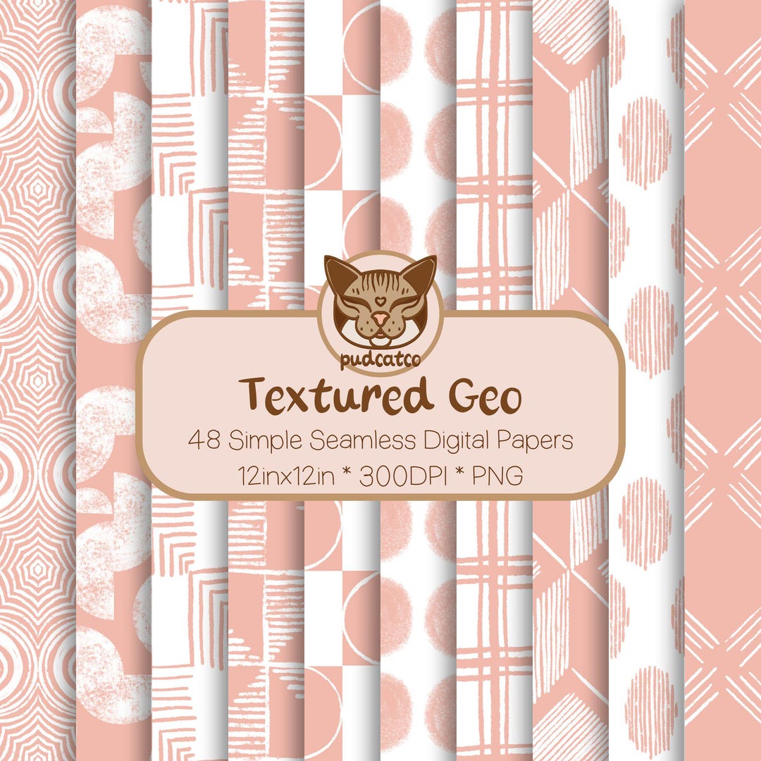 Textured Geometric Designs, 48 Seamless Digital Papers, Printable Soft ...