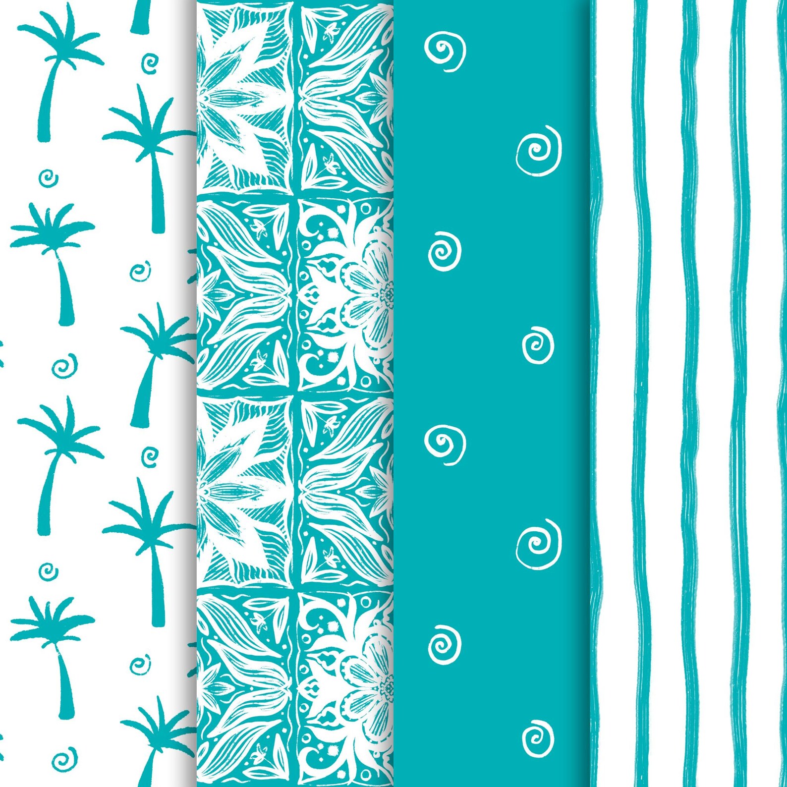 28 Hand-drawn Island Boho Designs, Ocean Blue and White Seamless ...