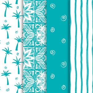 28 Hand-drawn Island Boho Designs, Ocean Blue and White Seamless ...