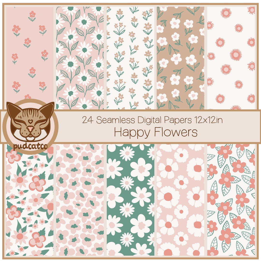 Cute Floral Digital Paper, Spring Flower Repeating Seamless Pattern ...
