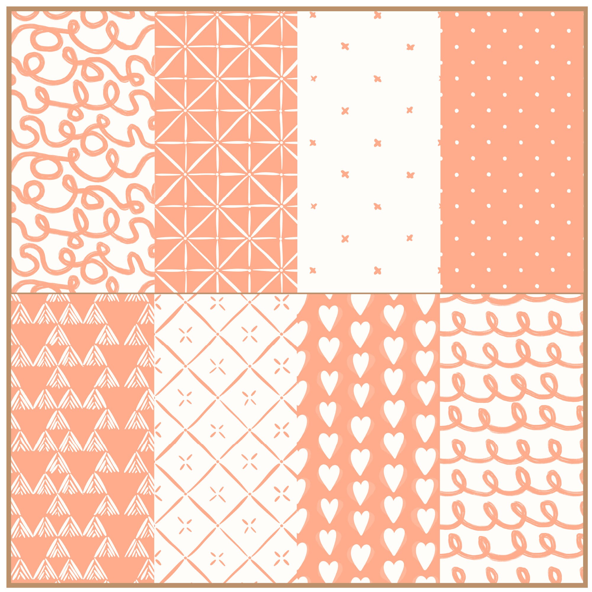 50 Seamless Digital Papers, Simple Peach and White Repeating Patterns ...