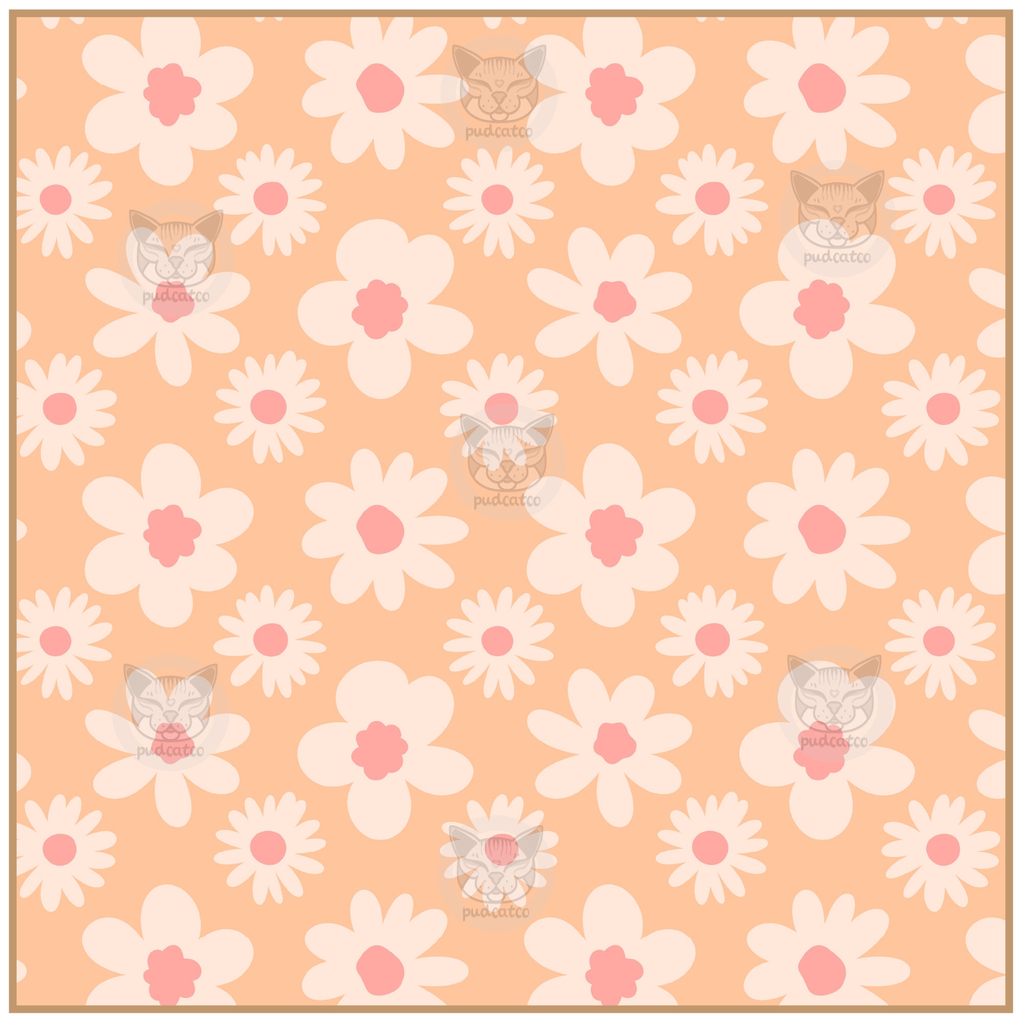 Cute Floral Digital Paper, Peachy Flower Repeating Seamless Pattern ...