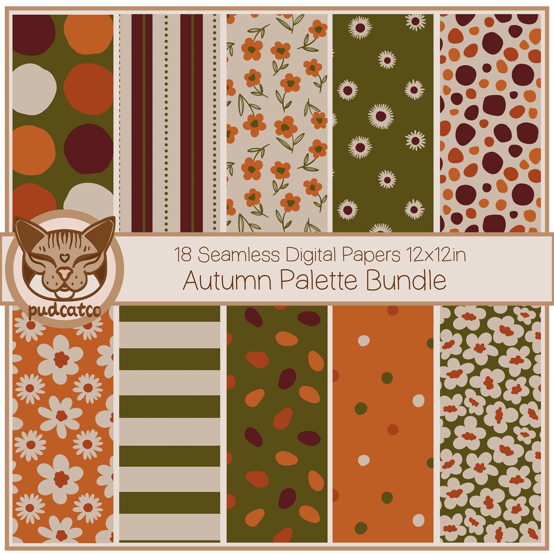 Cute Autumn Seamless Digital Paper Bundle, 18 Unique Patterns, Ditsy ...
