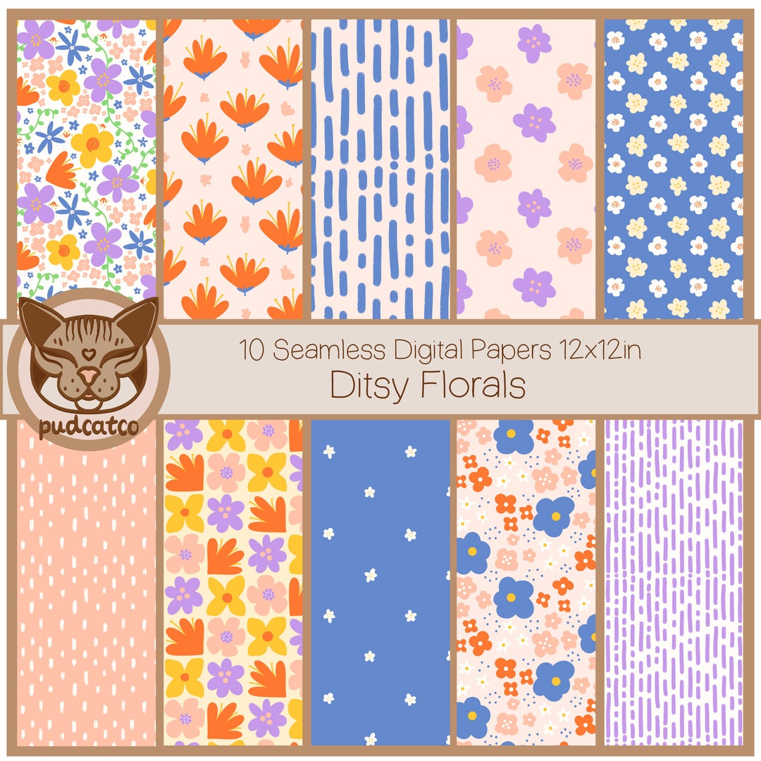 Modern Ditsy Florals, Seamless Digital Paper, Repeating Flower Patterns ...
