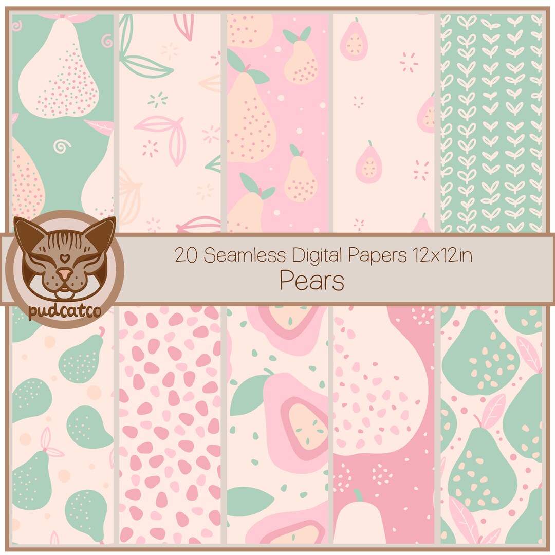 Pastel Pears, Seamless Digital Paper, Repeating Pear Patterns, Digital ...
