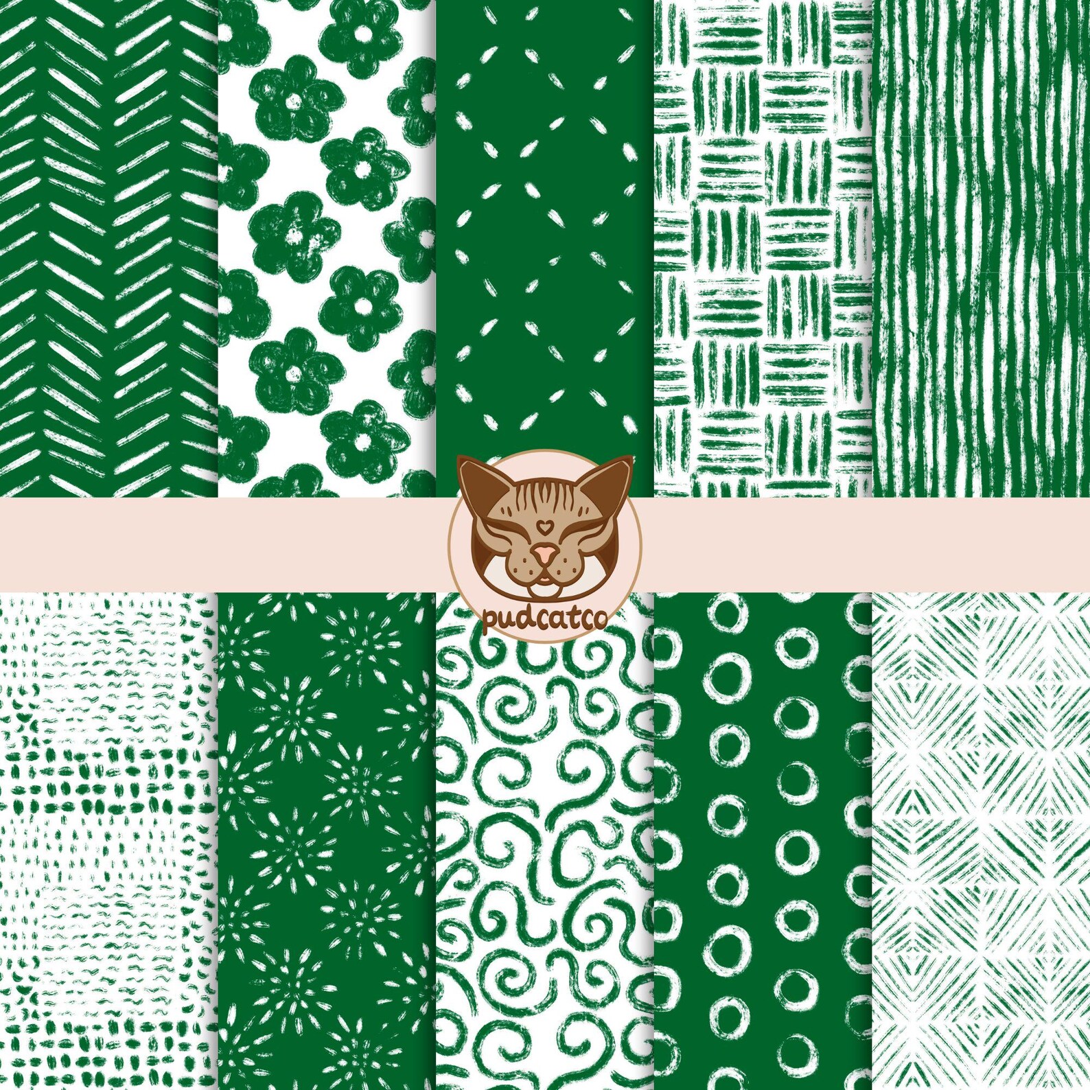 42 Simple Textured Seamless Digital Papers, Printable Forest Green ...