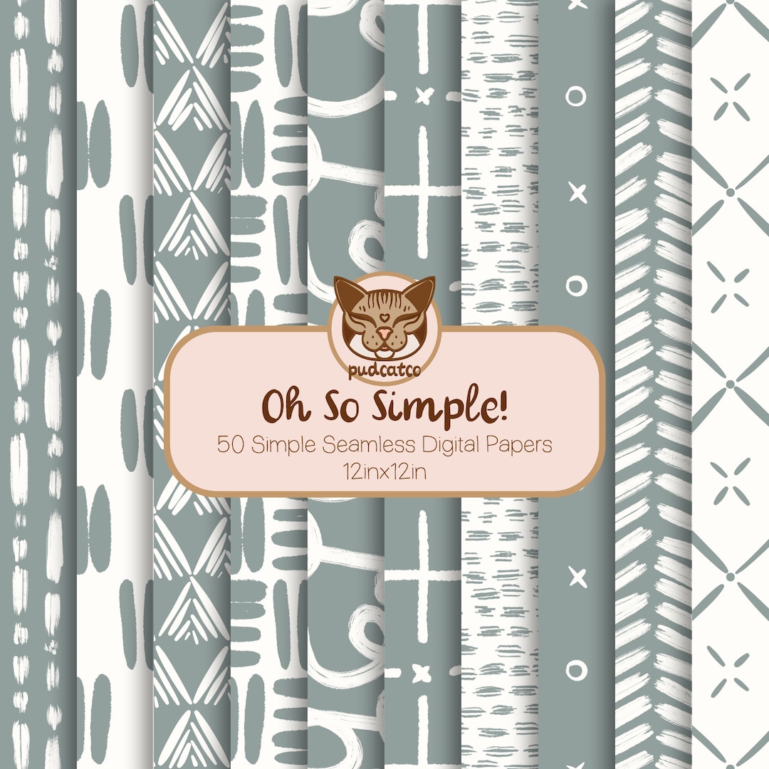 50 Seamless Digital Papers, Simple Printable Grey and White Repeating ...