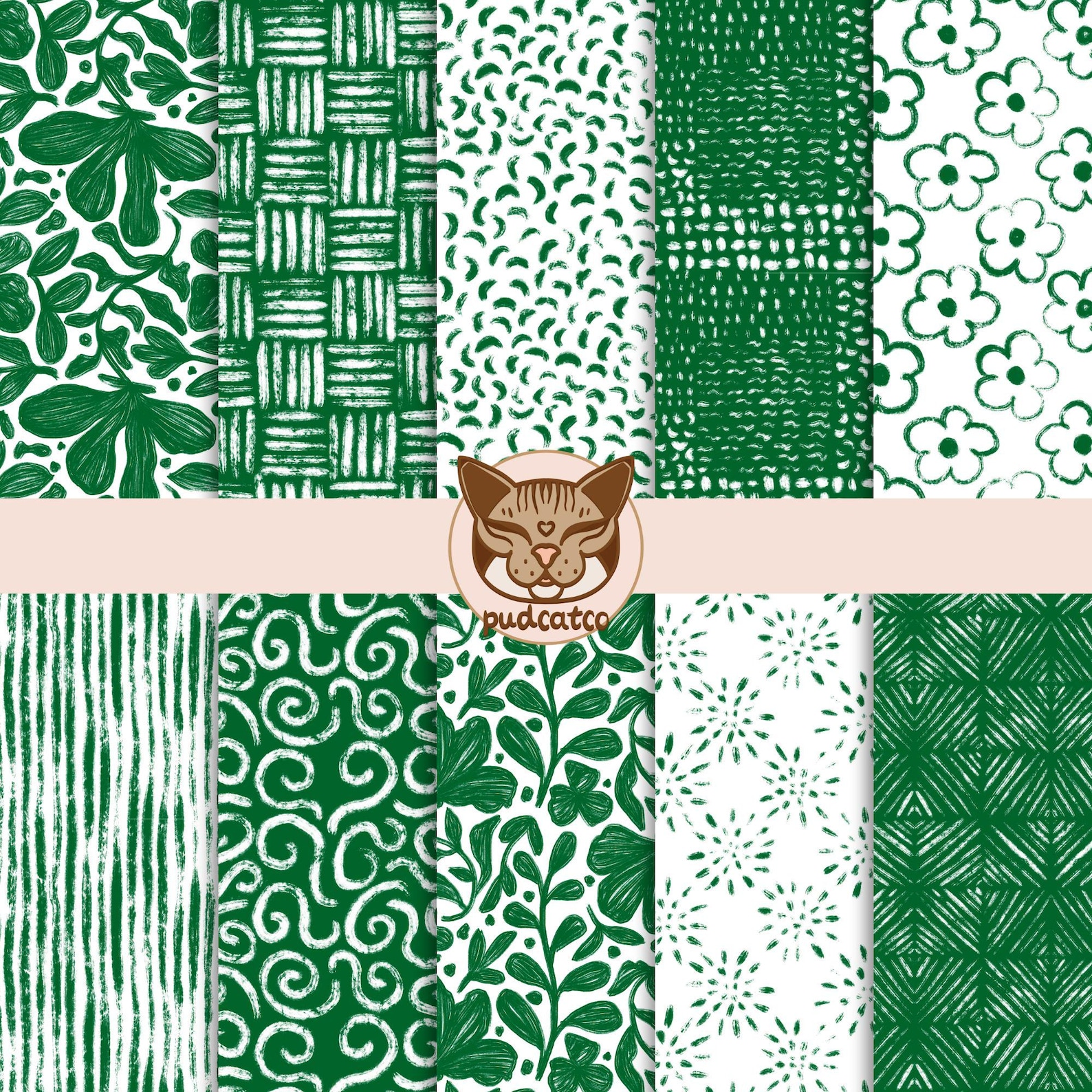 42 Simple Textured Seamless Digital Papers, Printable Forest Green ...