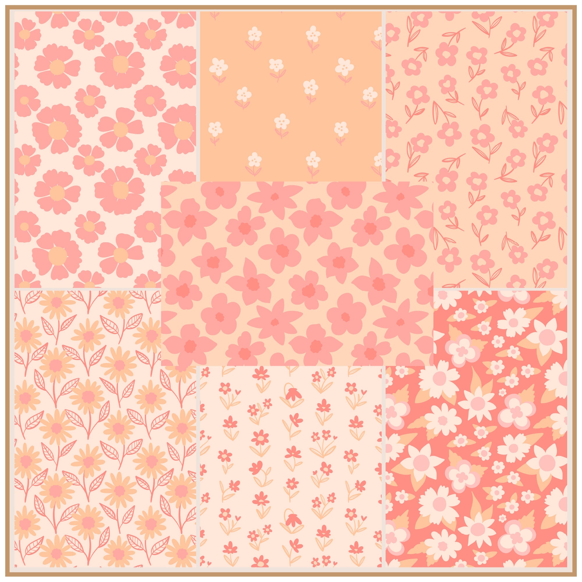 Cute Floral Digital Paper, Peachy Flower Repeating Seamless Pattern ...