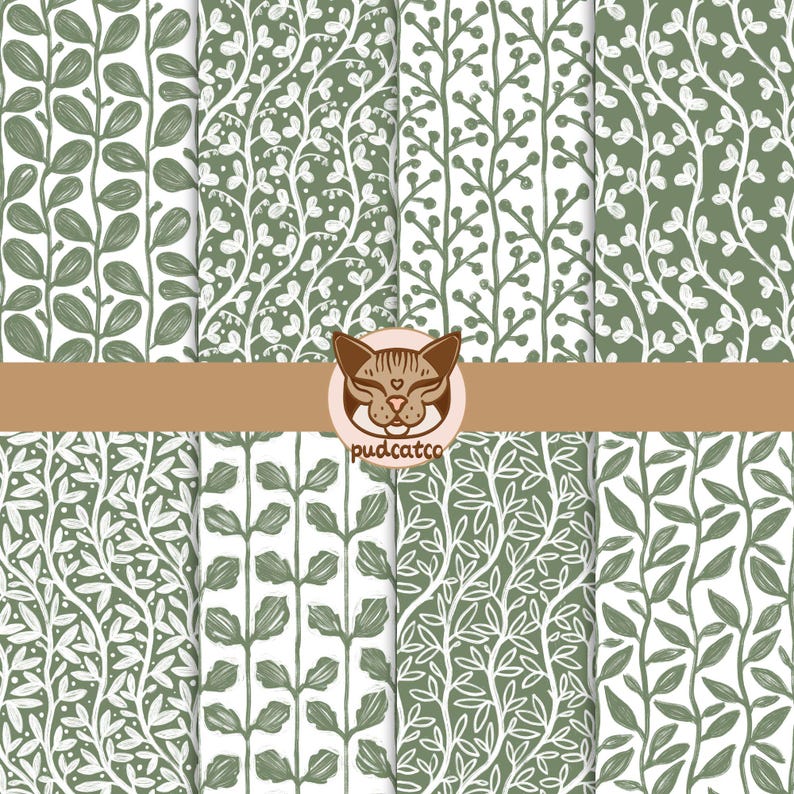 Pretty Textured Vine Designs, 40 Seamless Digital Papers, Printable ...