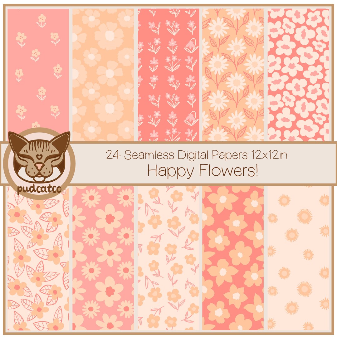 Cute Floral Digital Paper, Peachy Flower Repeating Seamless Pattern ...