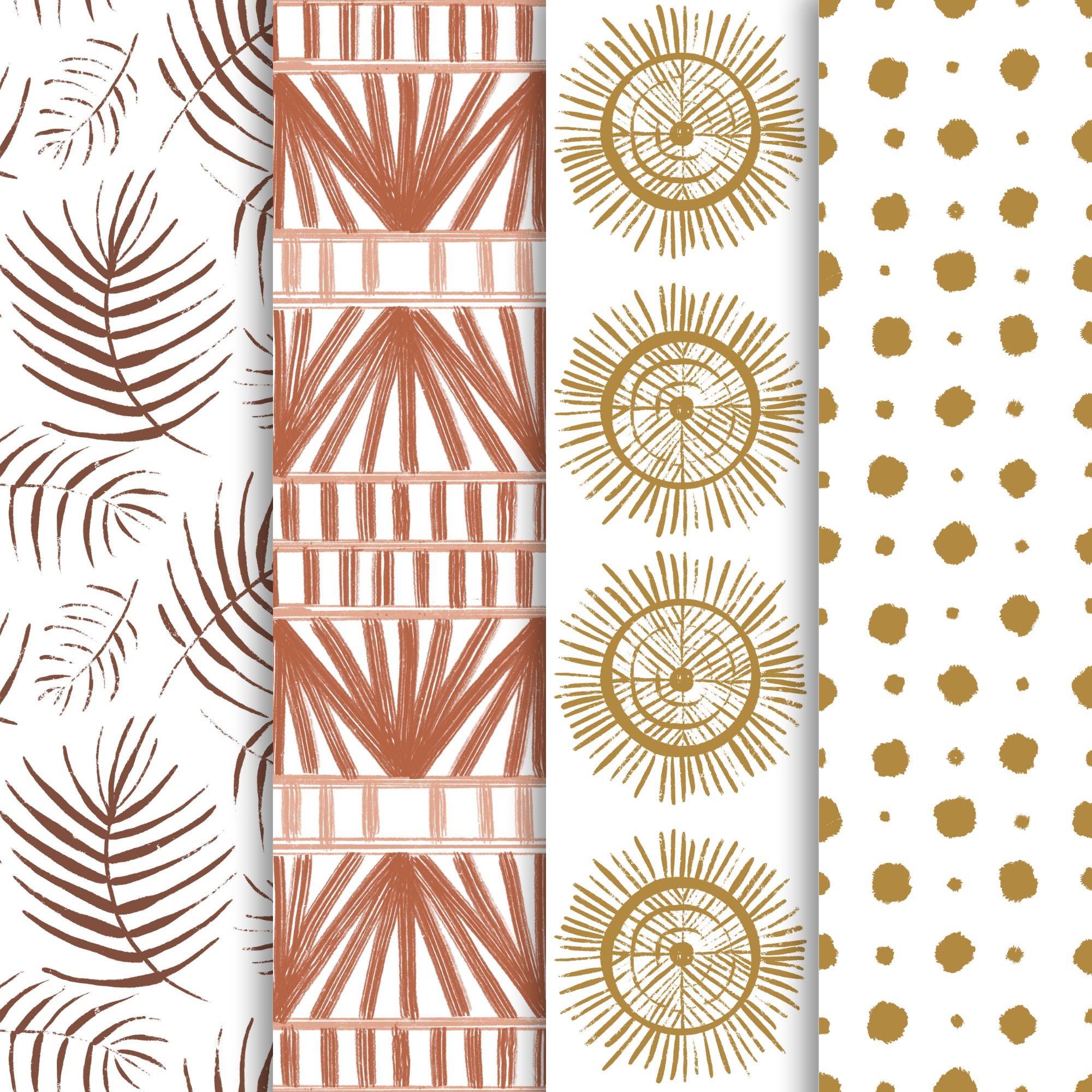 32 Hand-drawn Island Boho Designs, Earth Toned Seamless Digital Paper ...