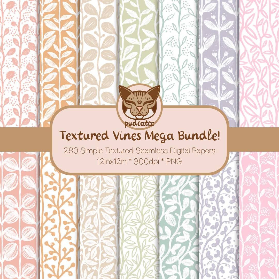 Textured Vines Soft Neutrals Mega-bundle, 280 Printable Repeating ...