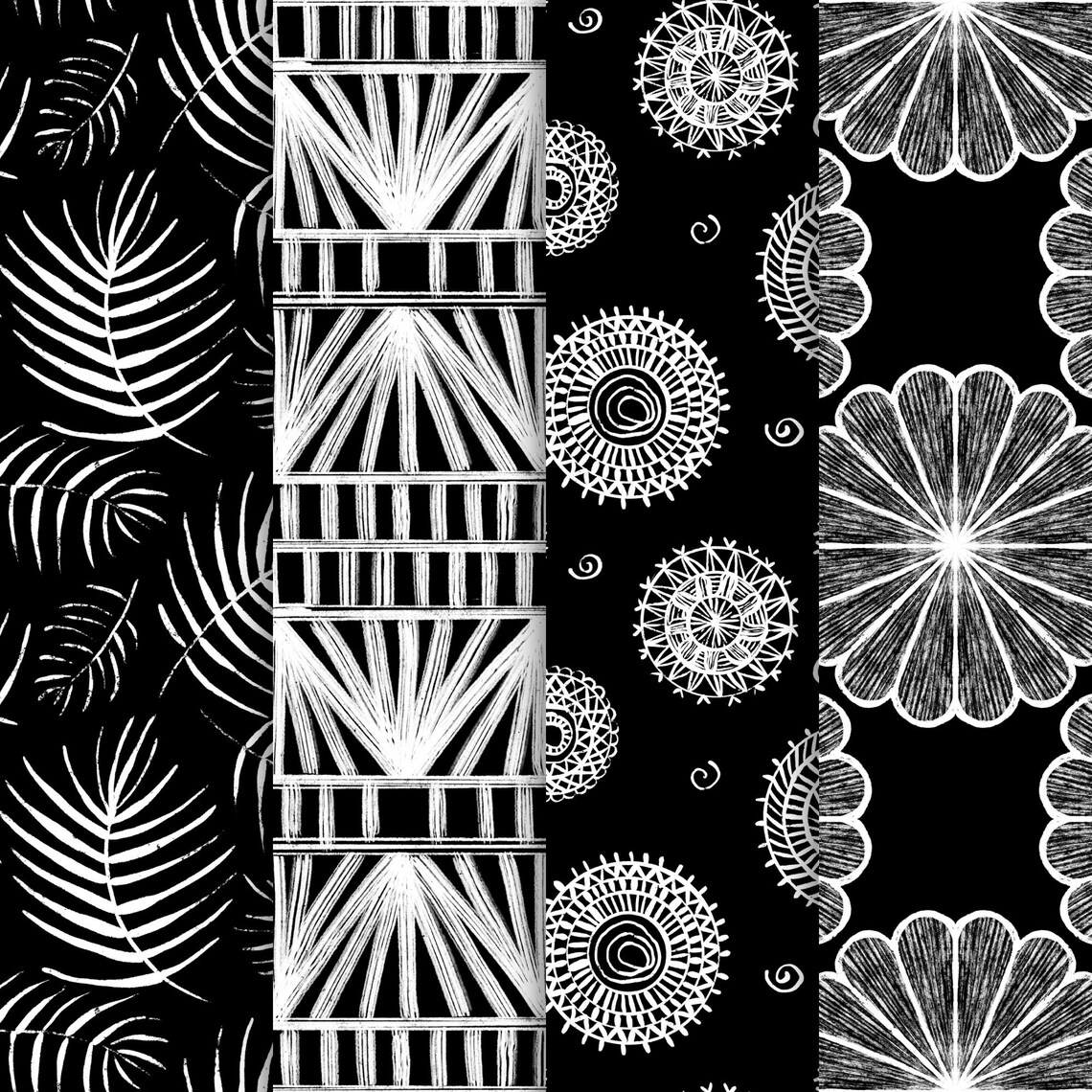 28 Hand-drawn Island Boho Designs, Black and White Seamless Digital ...