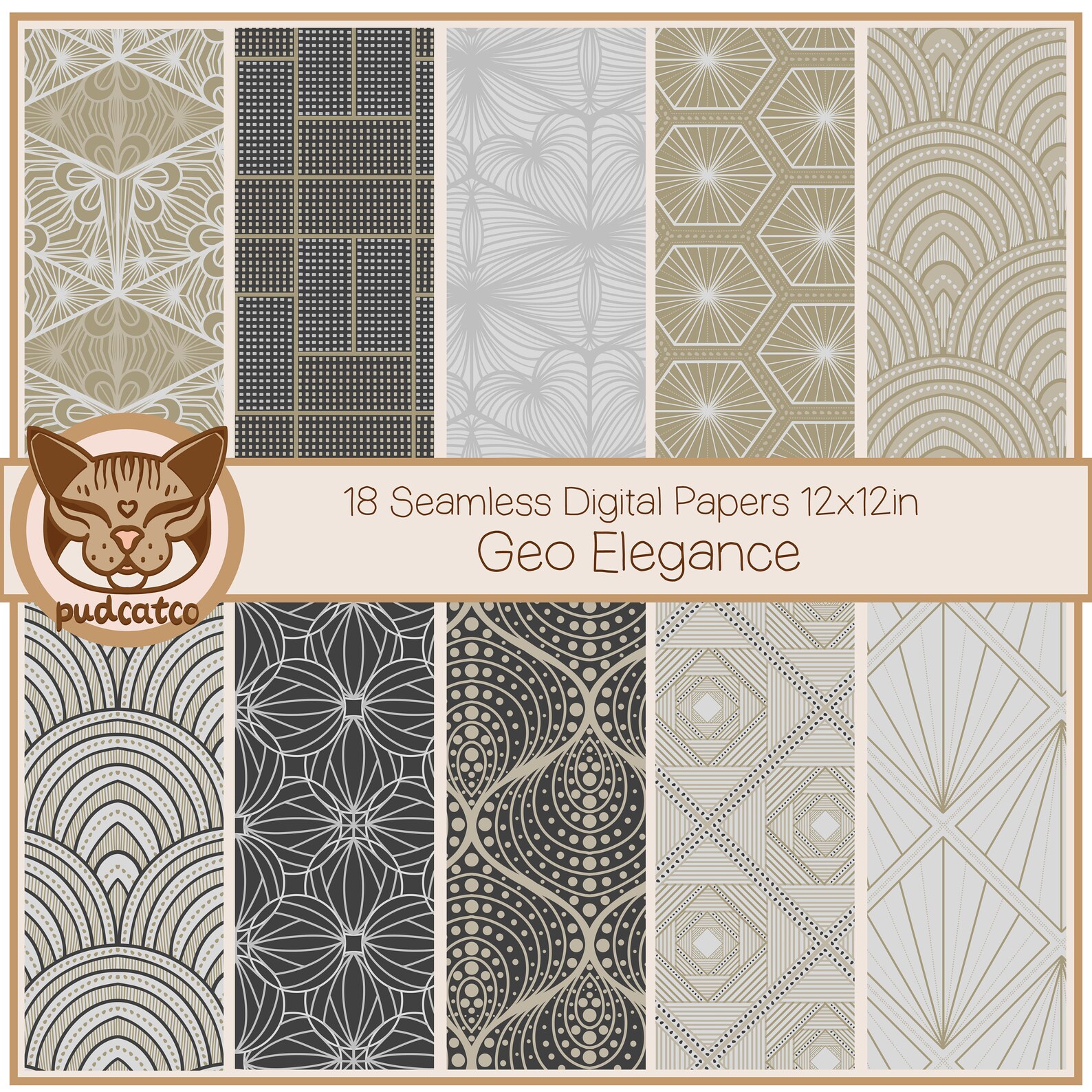 Geometric Neutral Seamless Digital Paper, Geometric Patterns, Elegant ...