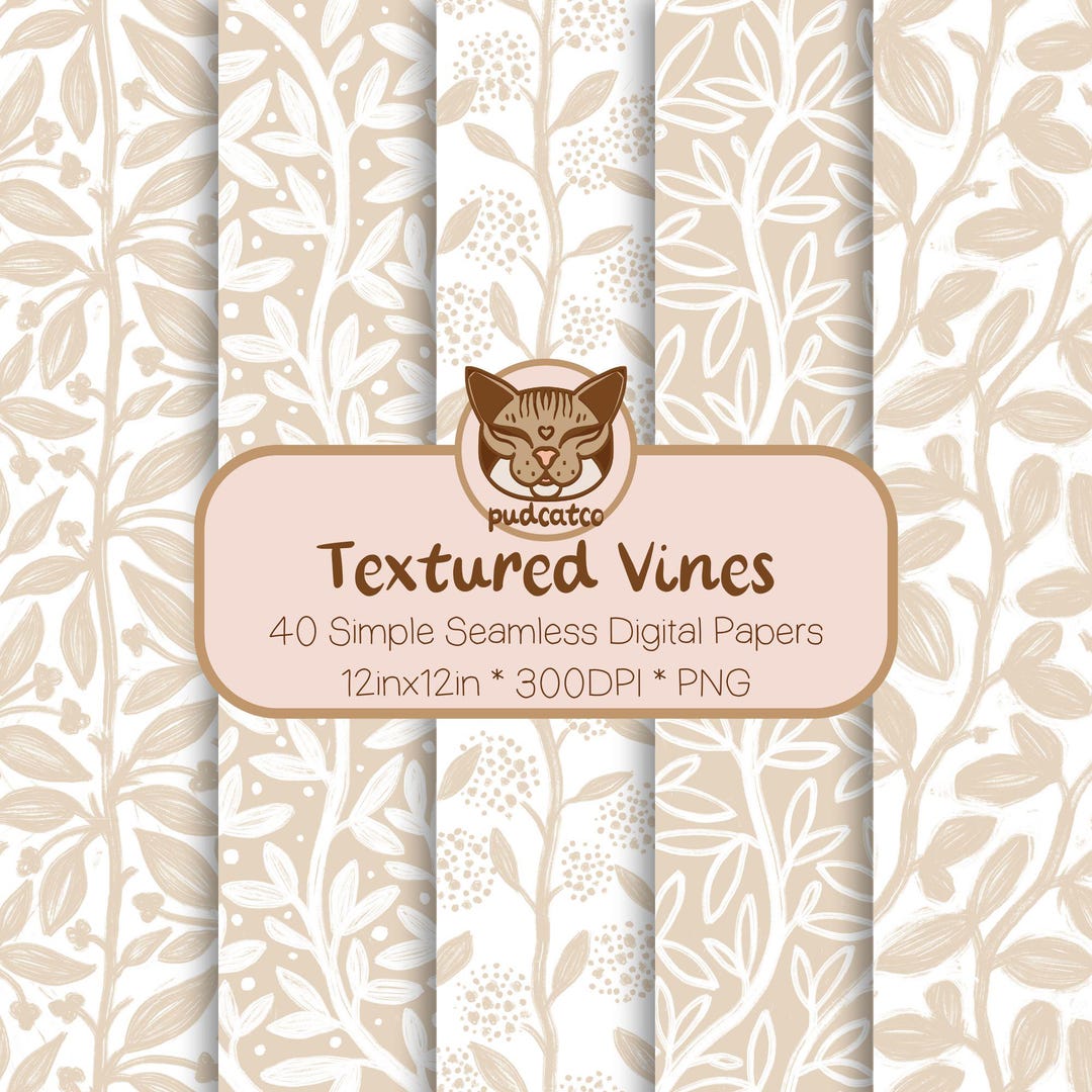 Pretty Textured Vine Designs, 40 Seamless Digital Papers, Printable ...