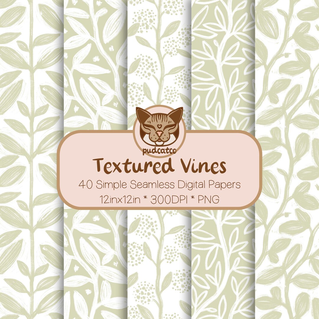 Pretty Textured Vine Designs, 40 Seamless Digital Papers, Printable ...