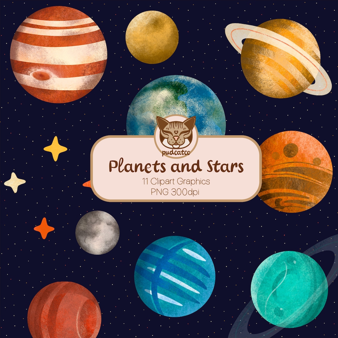 11 Textured Planet and Stars Clipart, Outer Space Clip Art, Commercial ...