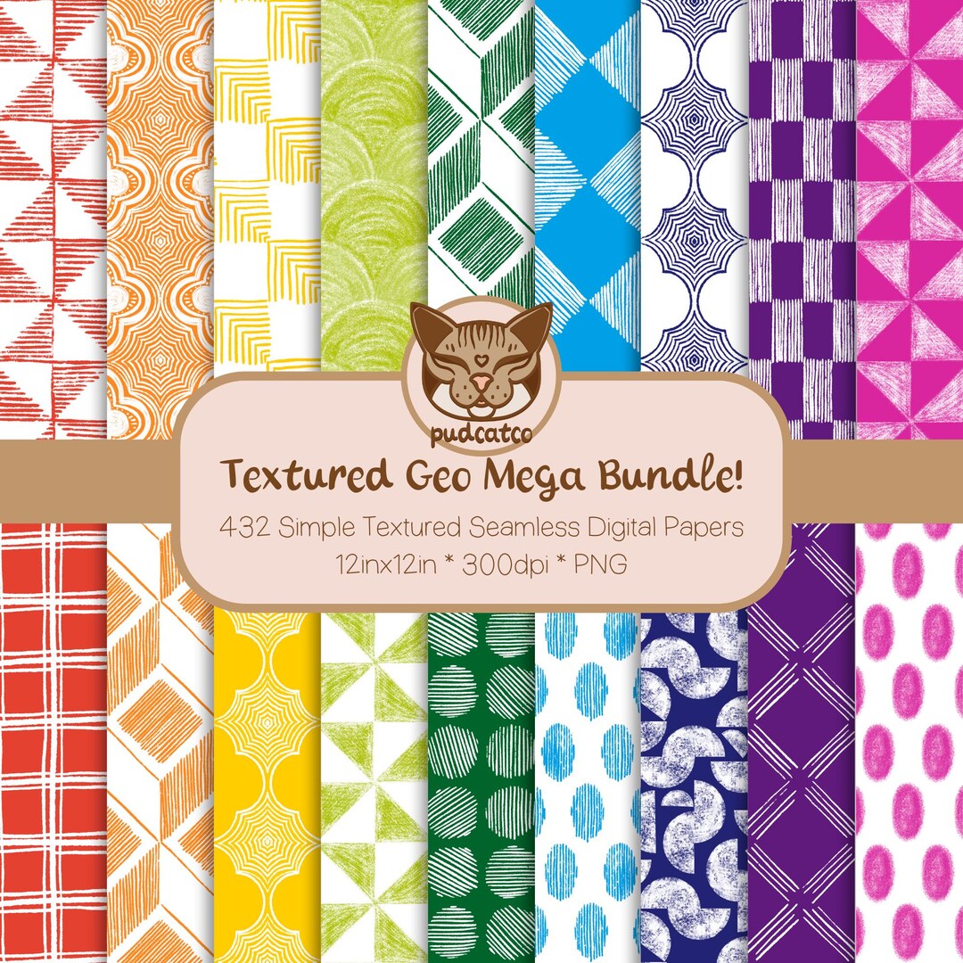 Textured Geo Bright Rainbow Mega-bundle, 432 Printable Repeating ...