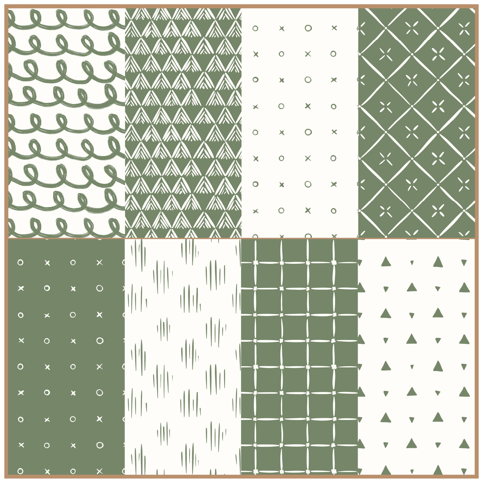 50 Seamless Digital Papers, Simple Sage and White Repeating Patterns ...