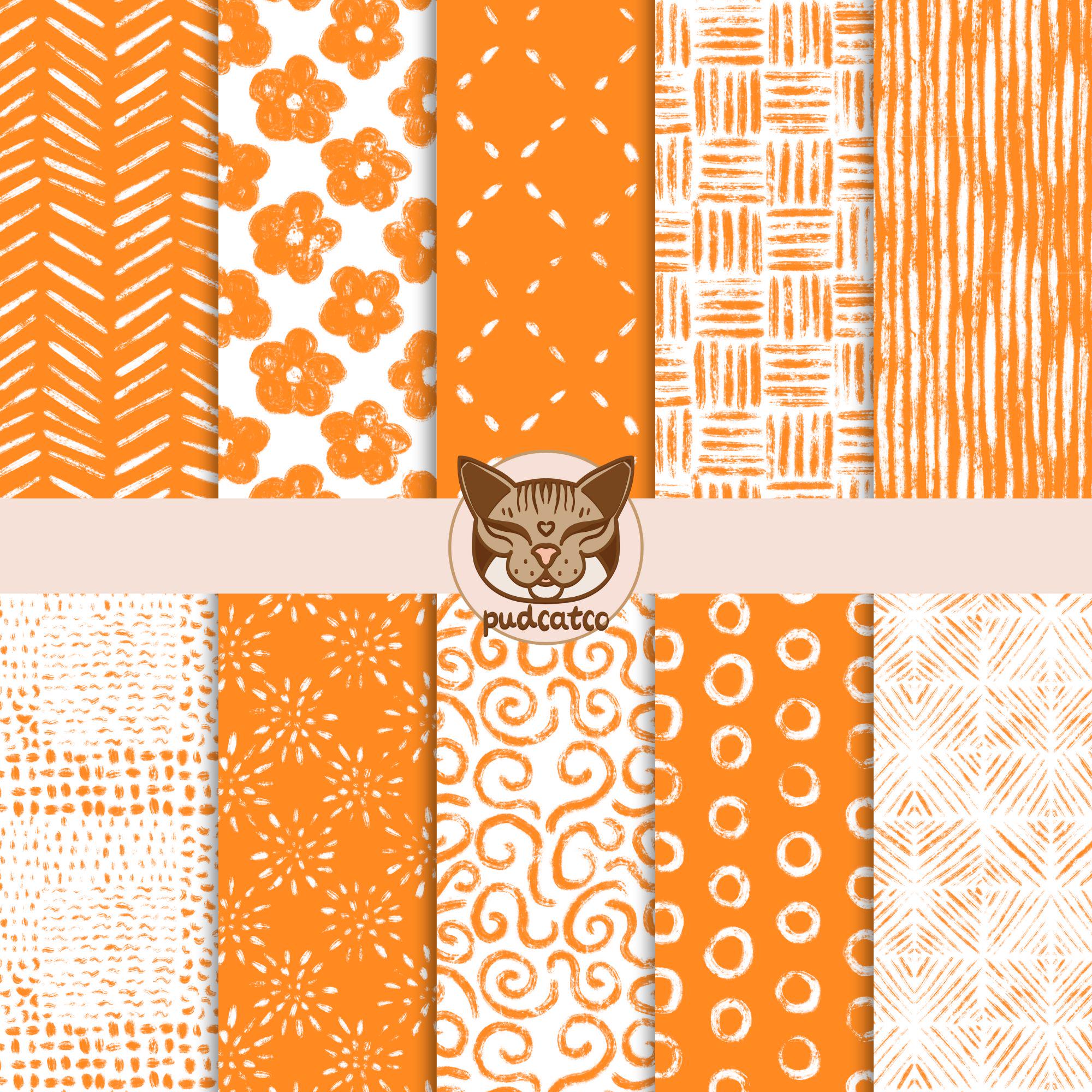 42 Simple Textured Seamless Digital Papers, Printable Bright Orange ...