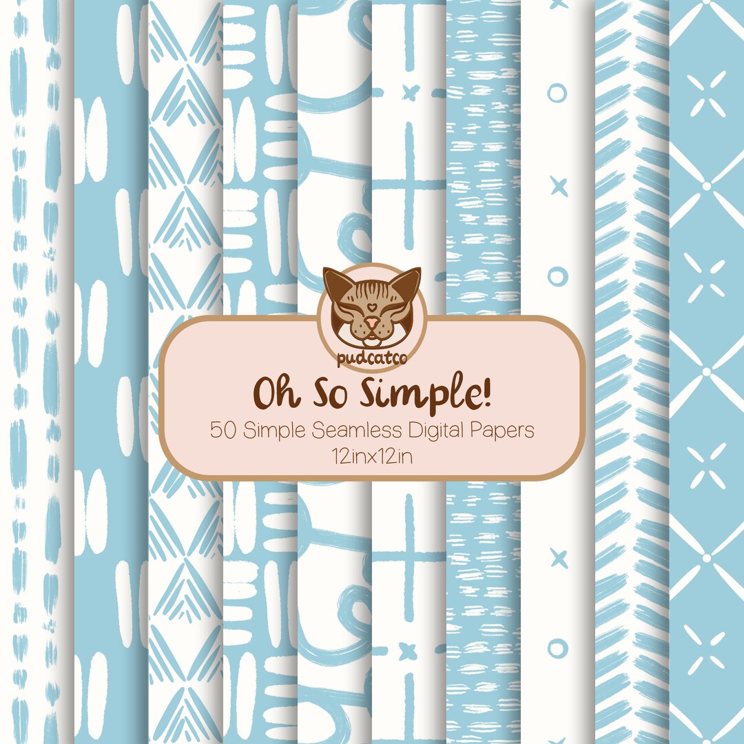 50 Seamless Digital Papers, Simple Printable Pastel Blue and White ...