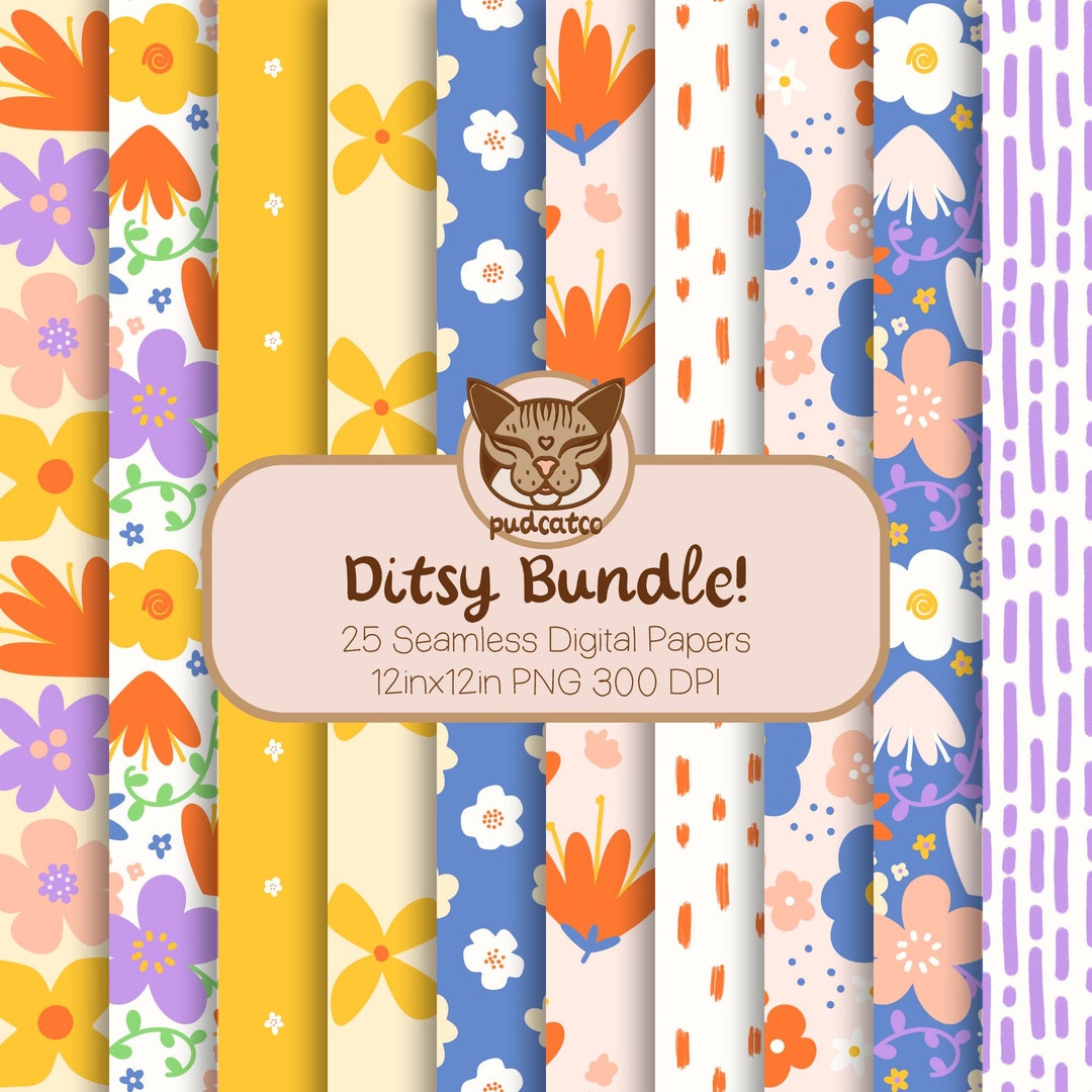 Modern Ditsy Florals Bundle, Seamless Digital Paper, Repeating Flower ...
