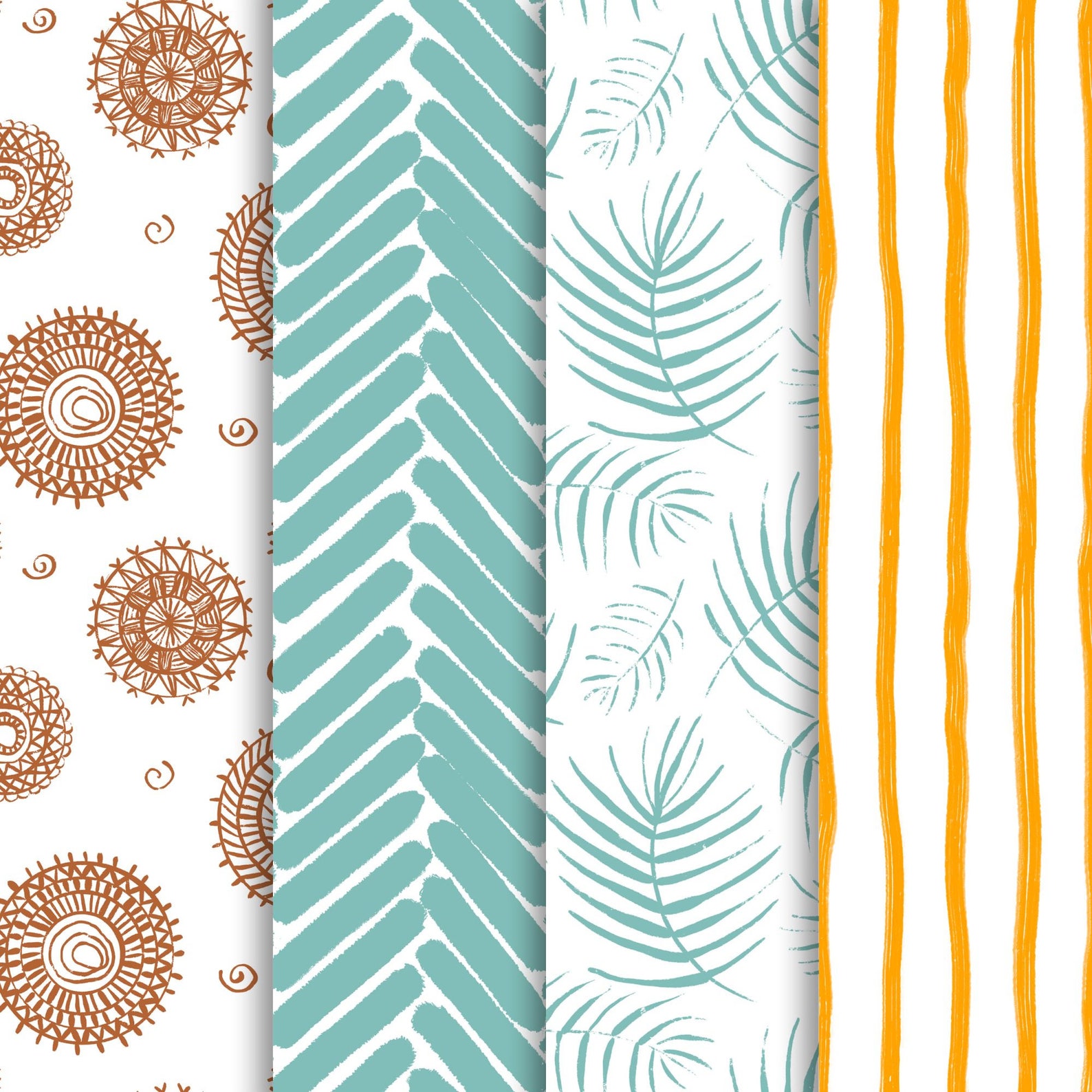 32 Hand-drawn Island Boho Designs, Earthy Sunset Tones, Seamless ...
