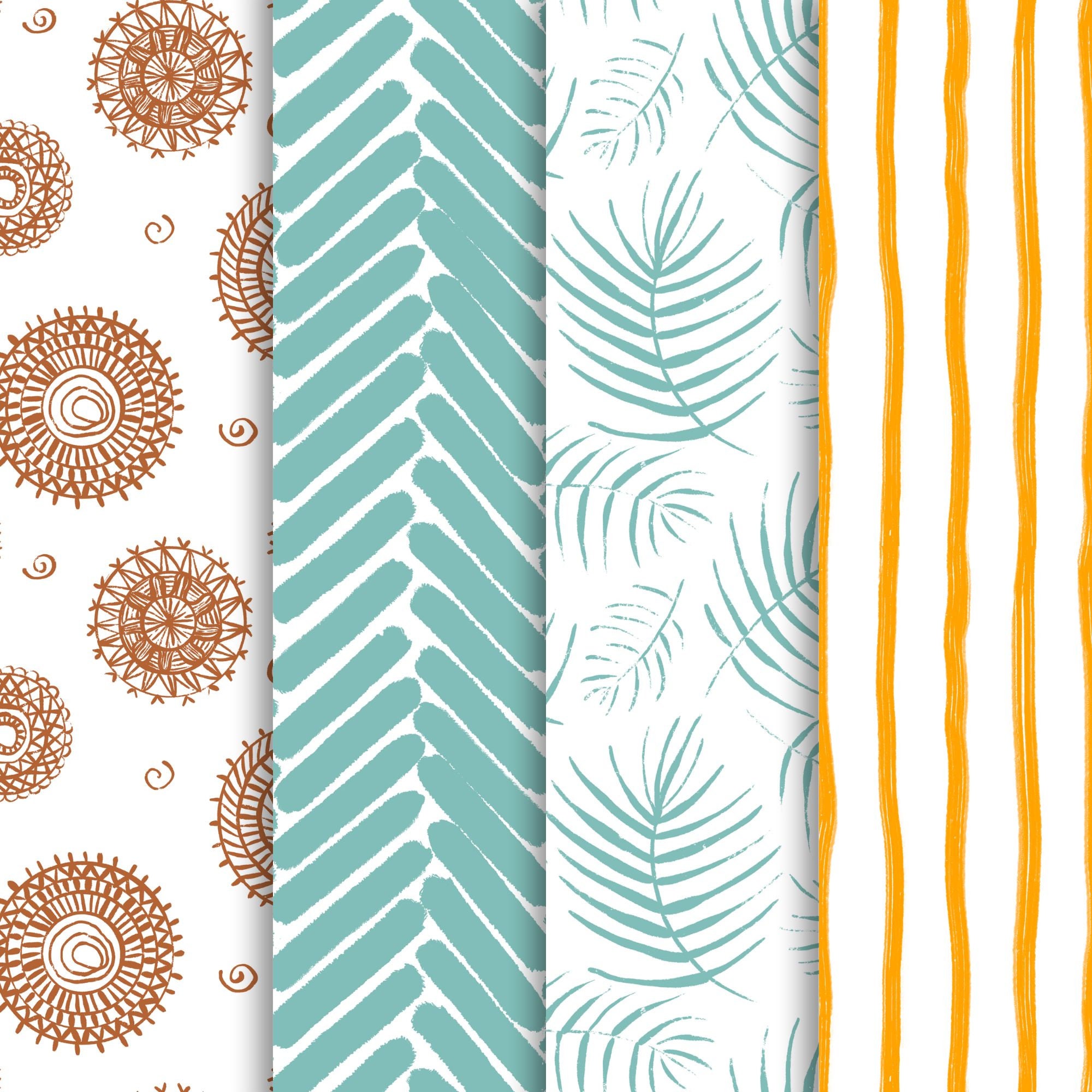 32 Hand-drawn Island Boho Designs, Earthy Sunset Tones, Seamless ...