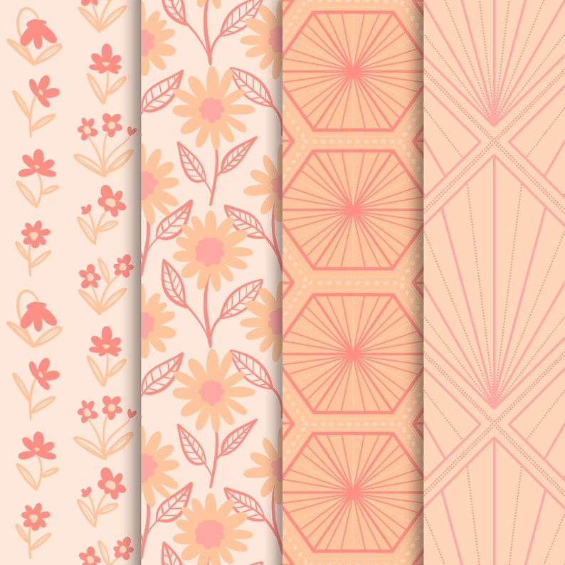 Cute Peachy Seamless Digital Paper Bundle, 24 Unique Patterns, Ditsy ...