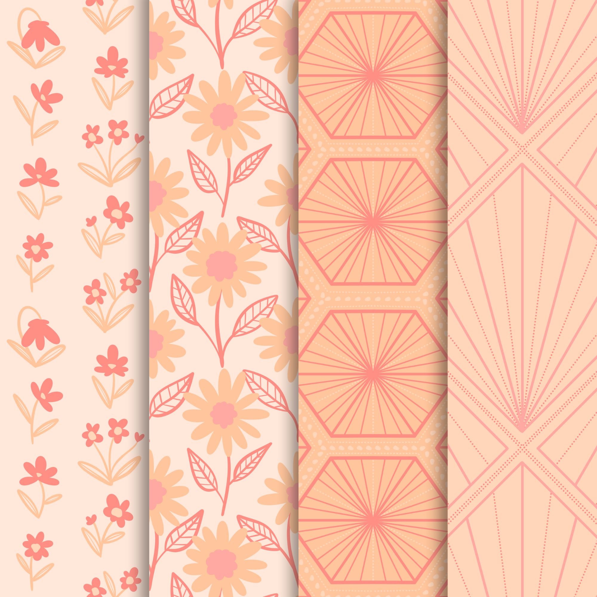 Cute Peachy Seamless Digital Paper Bundle, 24 Unique Patterns, Ditsy ...