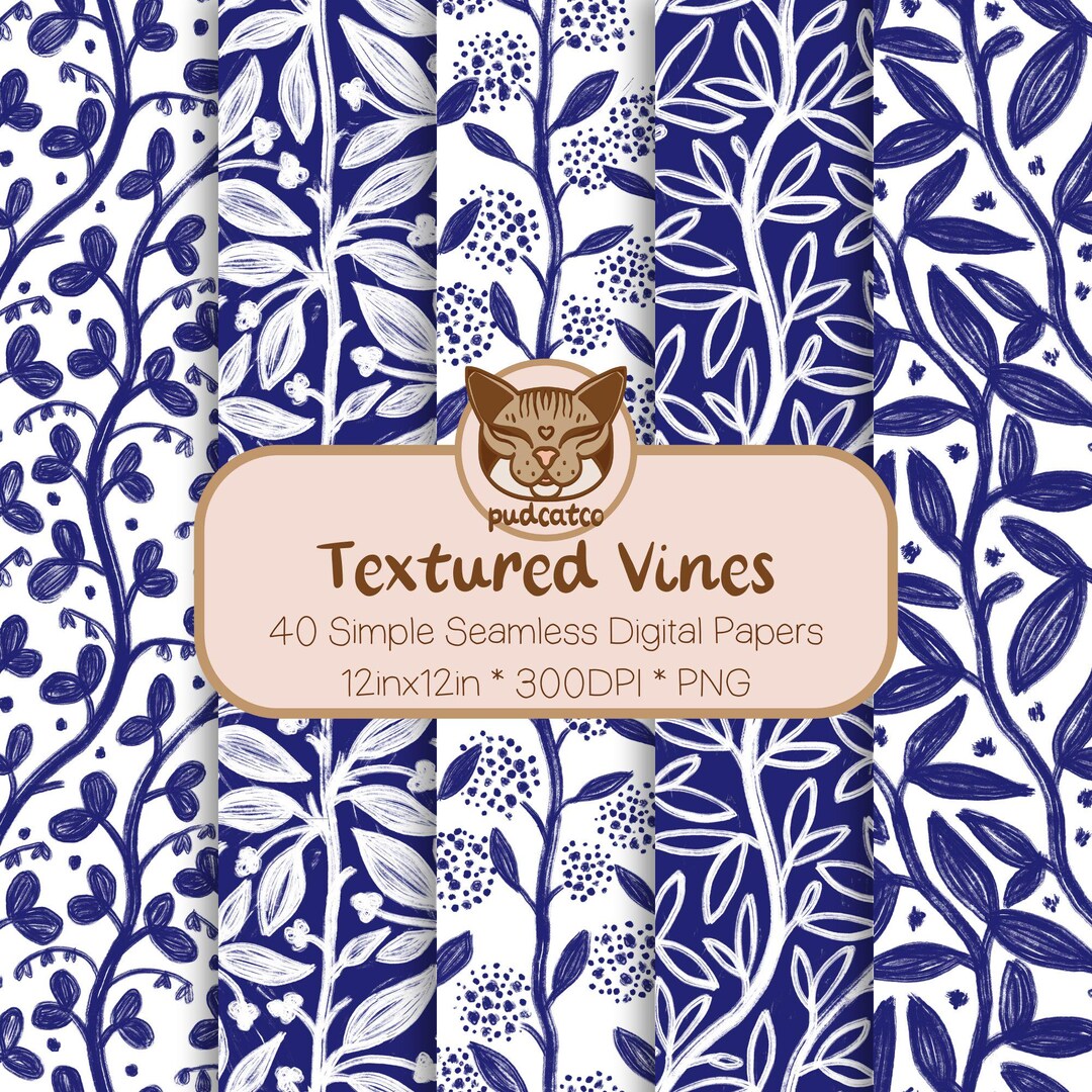 Pretty Textured Vine Designs, 40 Seamless Digital Papers, Printable ...