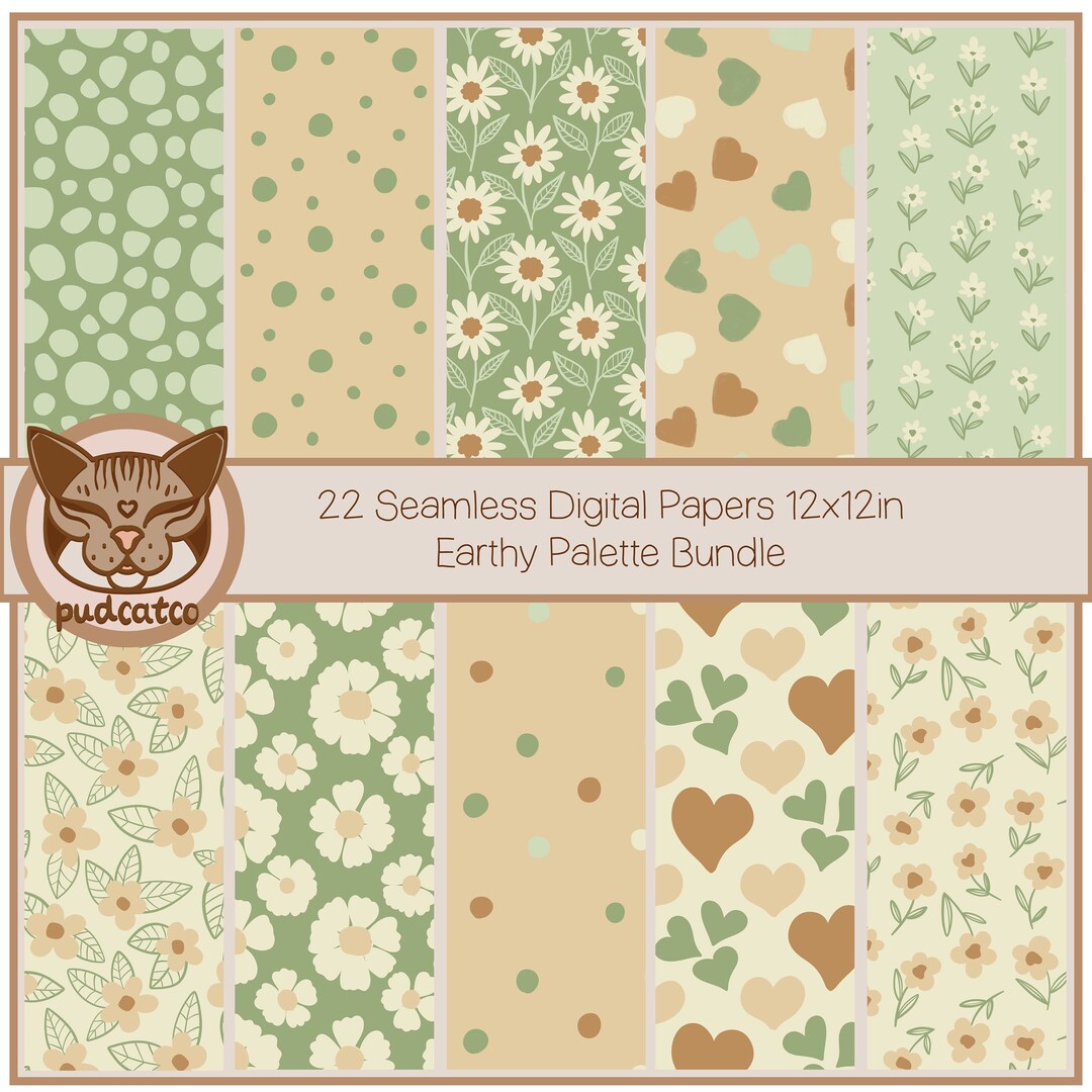 Cute Earth Tones Seamless Digital Paper Bundle, 22 Designs, Ditsy ...