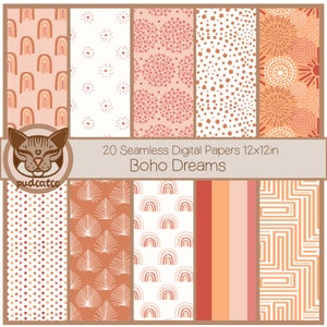 20 Hand-drawn Boho Inspired Designs, Peach and Pink Seamless Digital ...