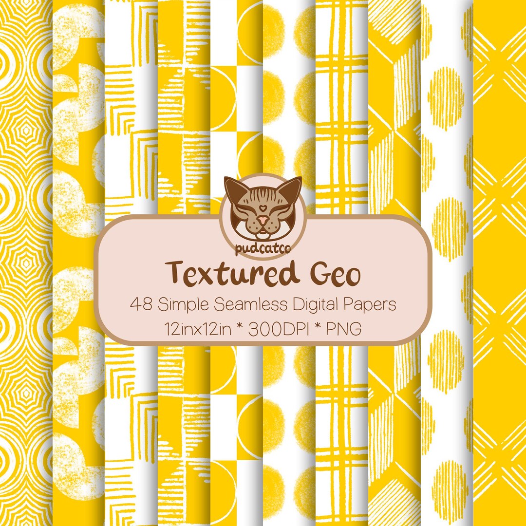 Textured Geometric Designs, 48 Seamless Digital Papers, Printable ...