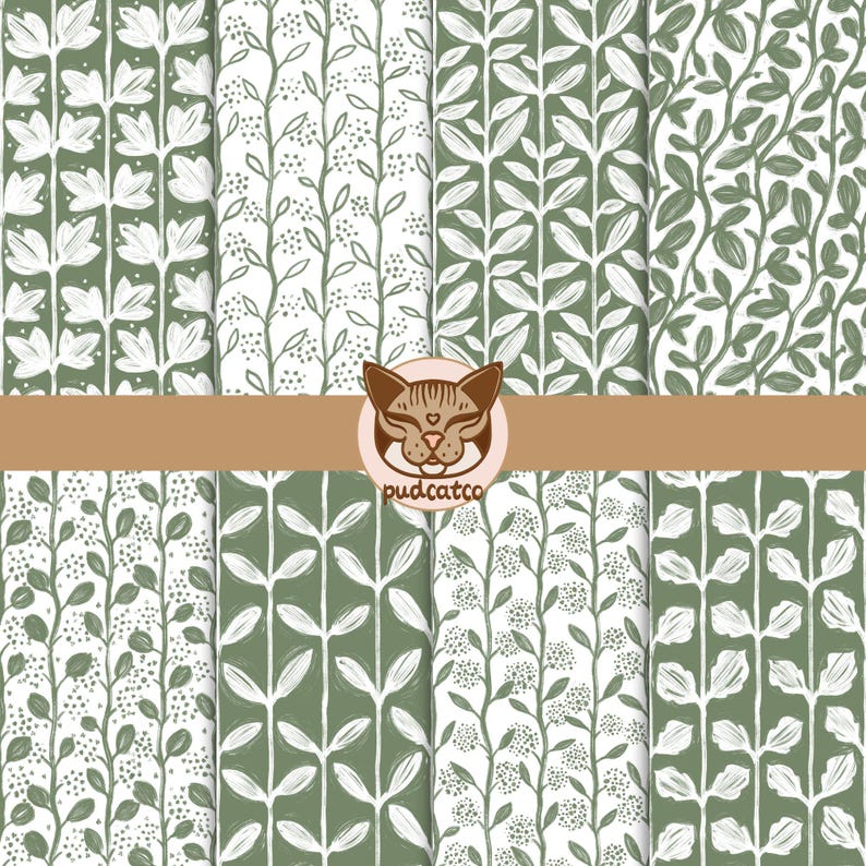 Pretty Textured Vine Designs, 40 Seamless Digital Papers, Printable ...