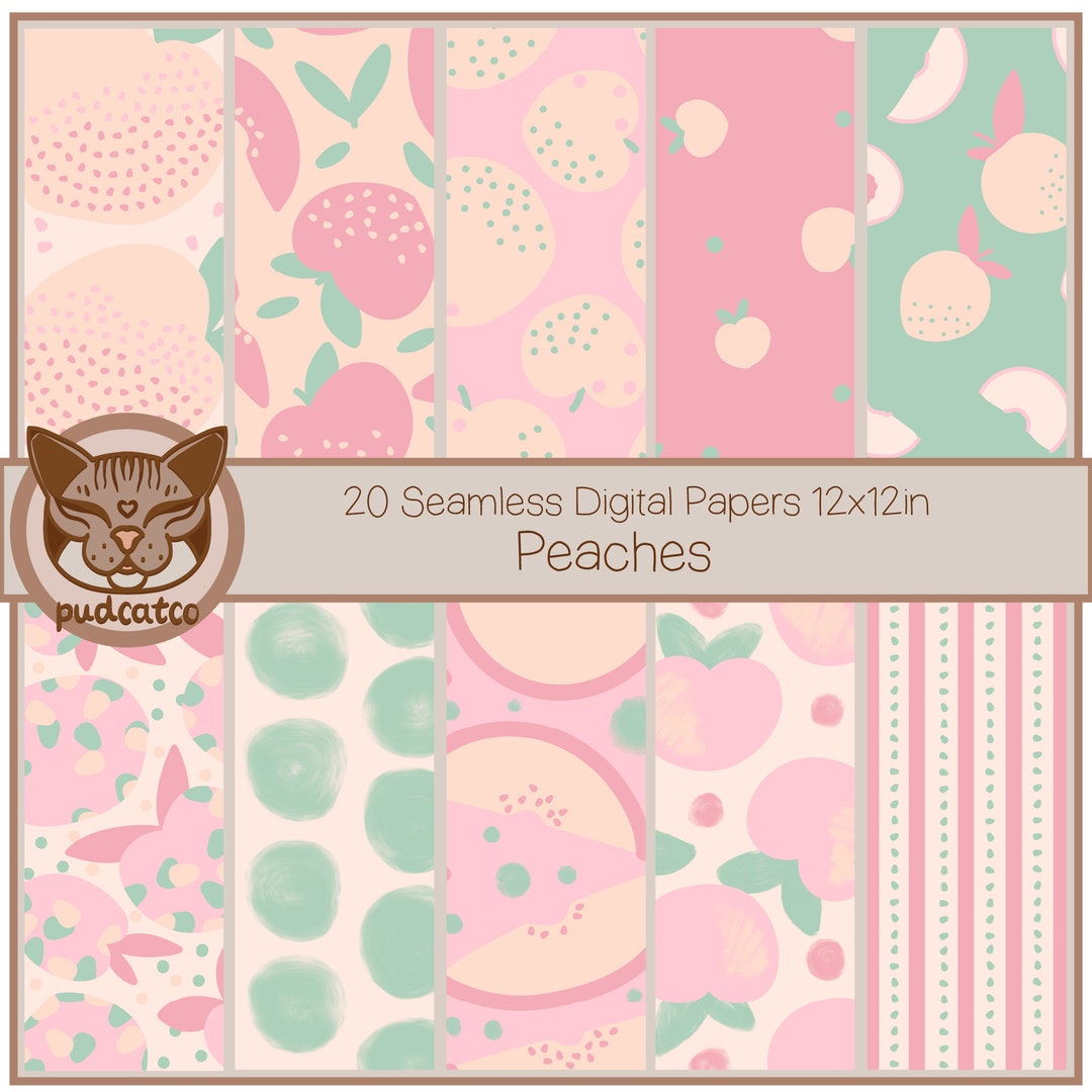 Pastel Peaches, Seamless Digital Paper, Repeating Peach Patterns ...
