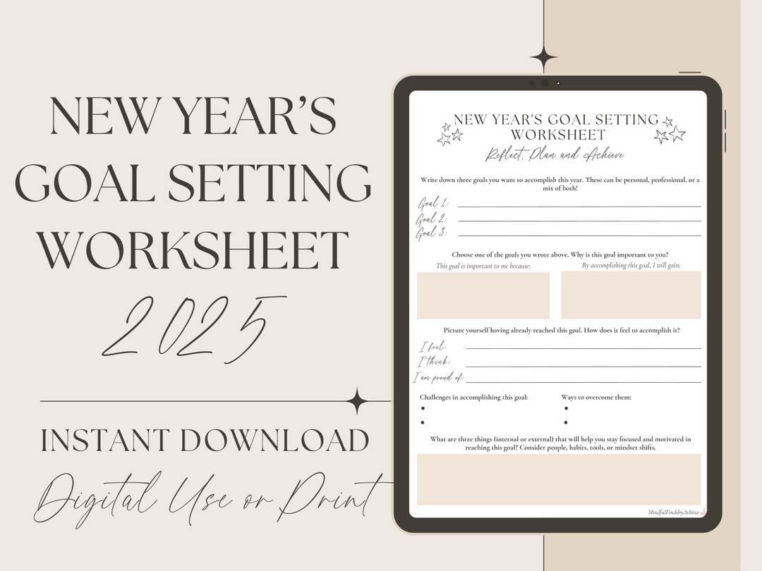 New Year Goal Setting Worksheet Boho Digital Planner Printable Self ...