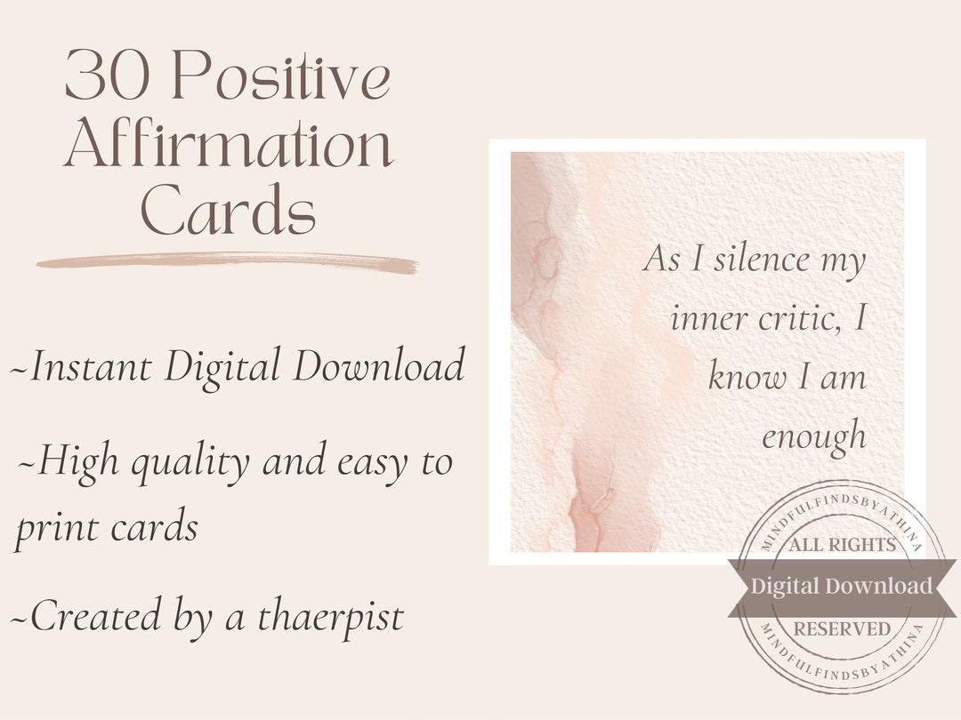 30 Printable Positive Affirmation Cards, Digital Download, Therapy ...