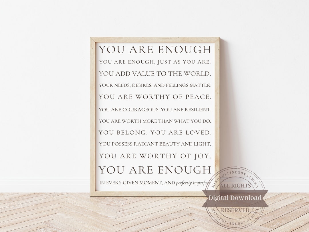 You Are Enough Printable Positive Affirmation Poster Modern Home Decor ...