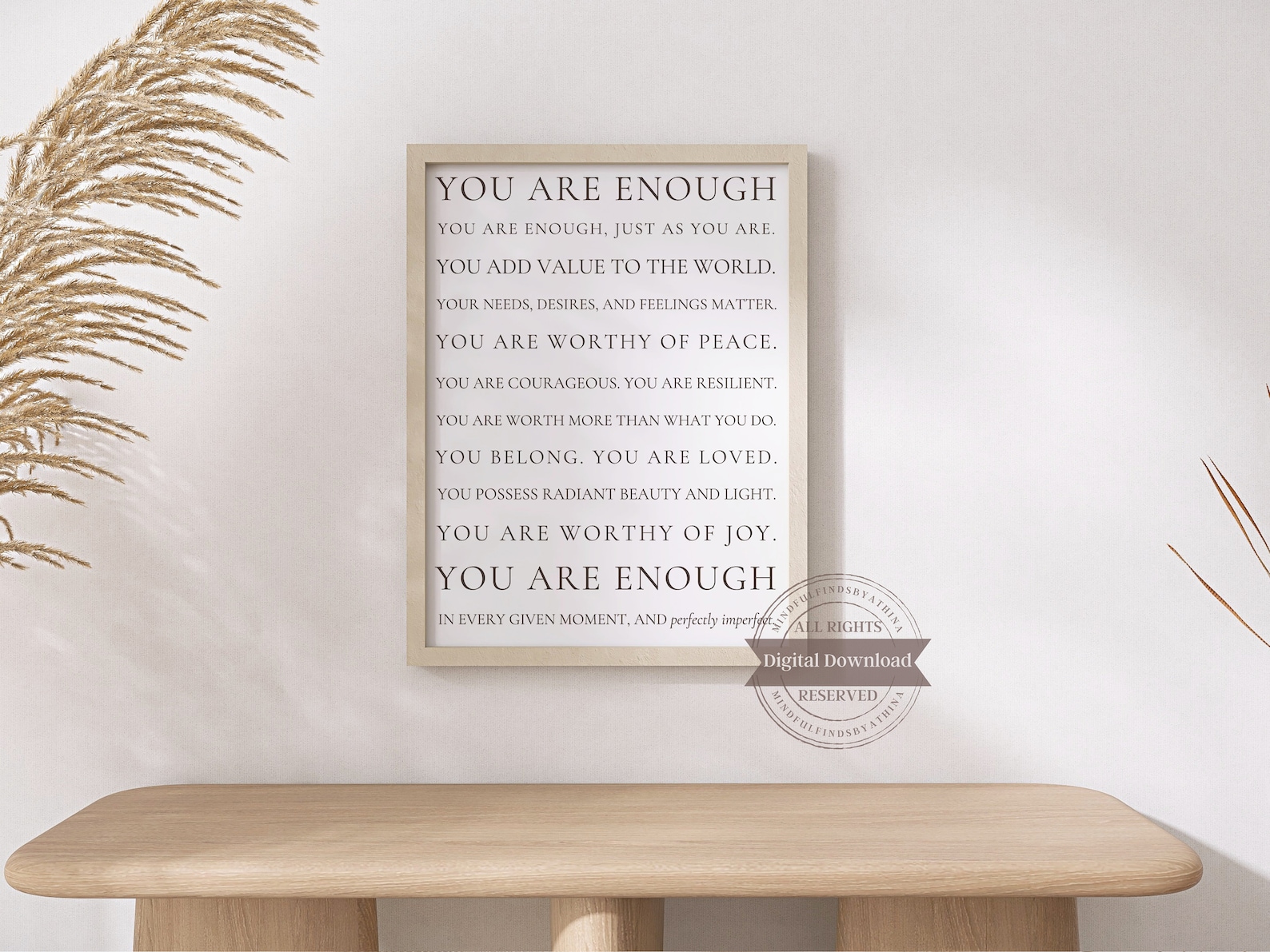 You Are Enough Printable Positive Affirmation Poster Modern Home Decor ...