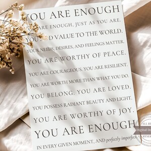 You Are Enough Printable Positive Affirmation Poster Modern Home Decor ...