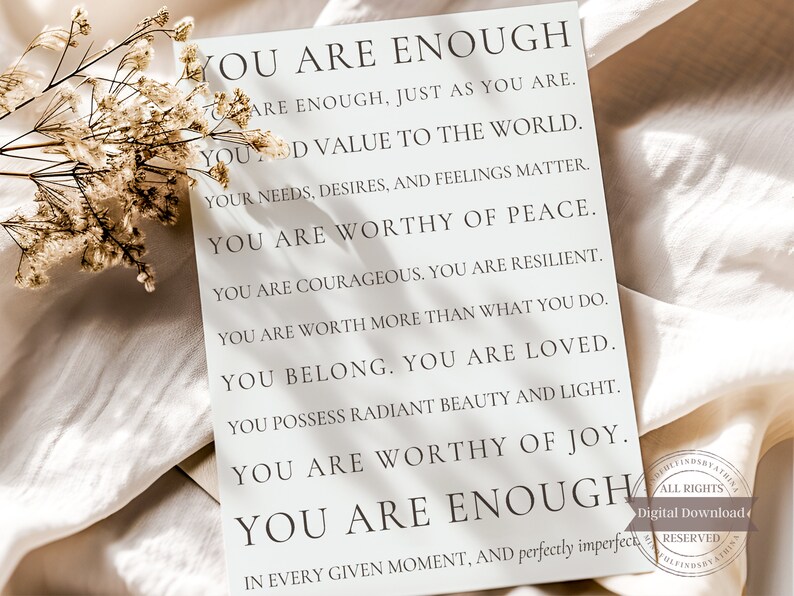 You Are Enough Printable Positive Affirmation Poster Modern Home Decor ...