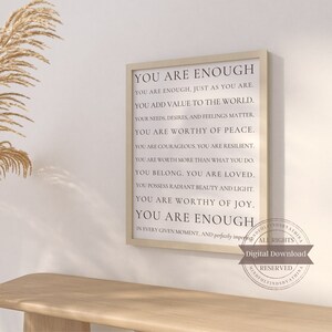 You Are Enough Printable Positive Affirmation Poster Modern Home Decor ...