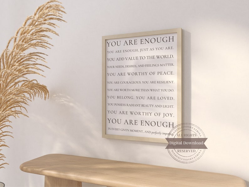 You Are Enough Printable Positive Affirmation Poster Modern Home Decor ...