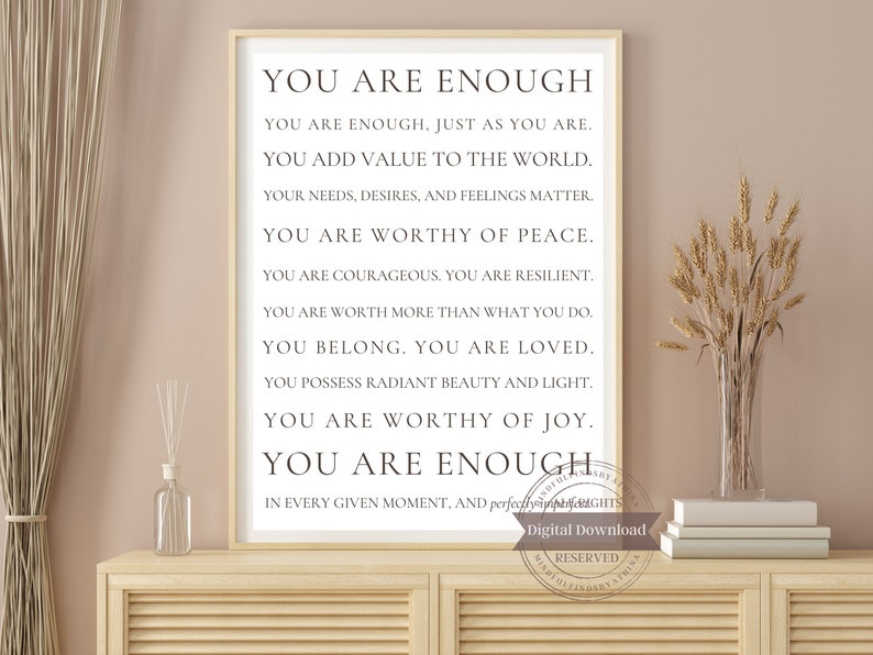 You Are Enough Printable Positive Affirmation Poster Modern Home Decor ...