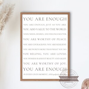 You Are Enough Printable Positive Affirmation Poster Modern Home Decor ...