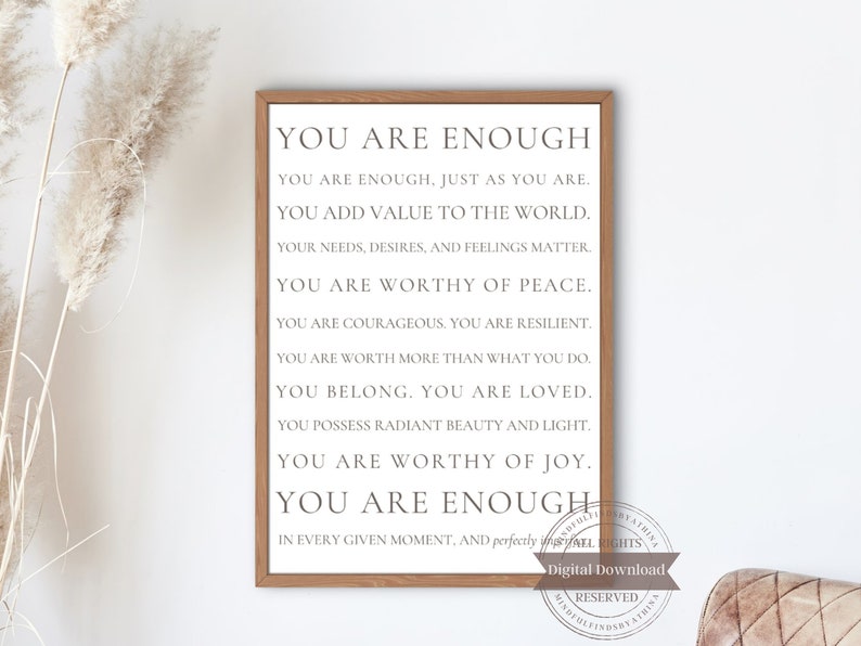 You Are Enough Printable Positive Affirmation Poster Modern Home Decor ...