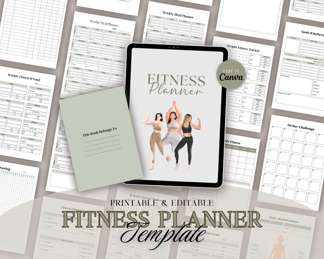 Printable Fitness Planner Journal | Fitness Challenge Tracker, Canva ...