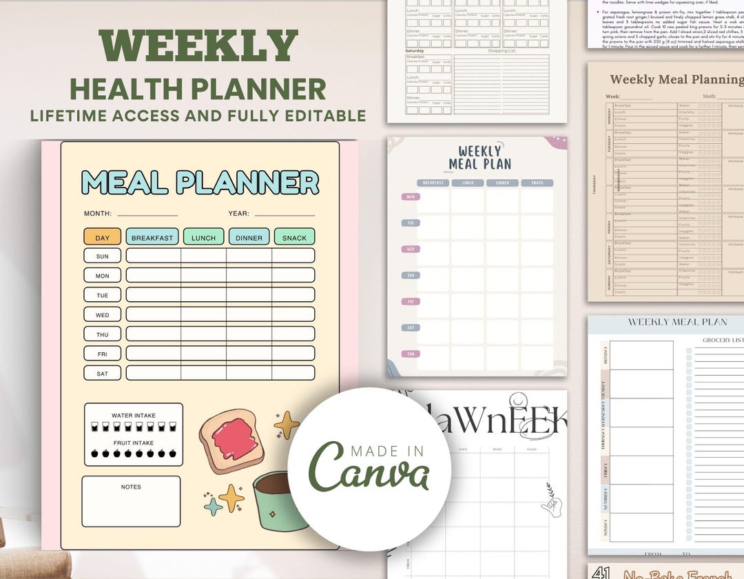 Weekly Health Planner Printable | Wellness Tracker | Meal Fitness Mood ...